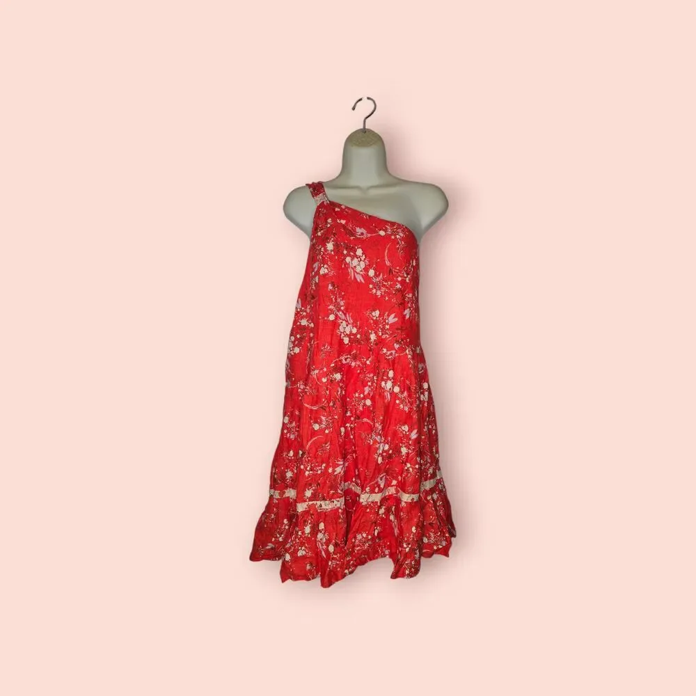 Free People | Dresses | Free People All Mine One Shoulder Red Floral ...